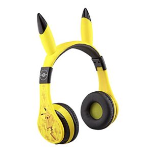 ekids pokemon kids bluetooth headphones, wireless headphones with microphone includes aux cord, volume reduced kids foldable headphones for school, home, or travel