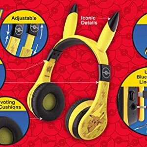 eKids Pokemon Kids Bluetooth Headphones, Wireless Headphones with Microphone Includes Aux Cord, Volume Reduced Kids Foldable Headphones for School, Home, or Travel