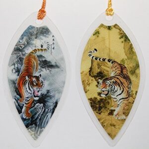 Lucore Tiger Painting Leaf Bookmarks -Made of Real Leaves - 2 Pcs Lucky Charm, Ornament, Hanging & Wall Decor, Art Decoration