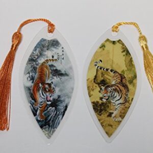 Lucore Tiger Painting Leaf Bookmarks -Made of Real Leaves - 2 Pcs Lucky Charm, Ornament, Hanging & Wall Decor, Art Decoration