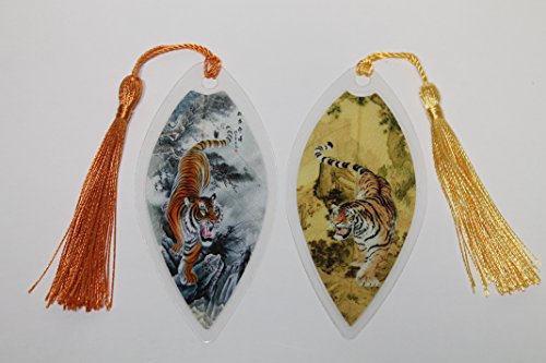 Lucore Tiger Painting Leaf Bookmarks -Made of Real Leaves - 2 Pcs Lucky Charm, Ornament, Hanging & Wall Decor, Art Decoration