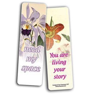 Creanoso Pretty Flower Inspirational Sayings Bookmarks (60-Pack) – Inspiring Inspirational Sayings Bookmarker Cards – Premium Stocking Stuffer Gift for Men, Women, Teens, Bookworms