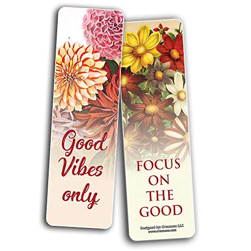 Creanoso Pretty Flower Inspirational Sayings Bookmarks (60-Pack) – Inspiring Inspirational Sayings Bookmarker Cards – Premium Stocking Stuffer Gift for Men, Women, Teens, Bookworms