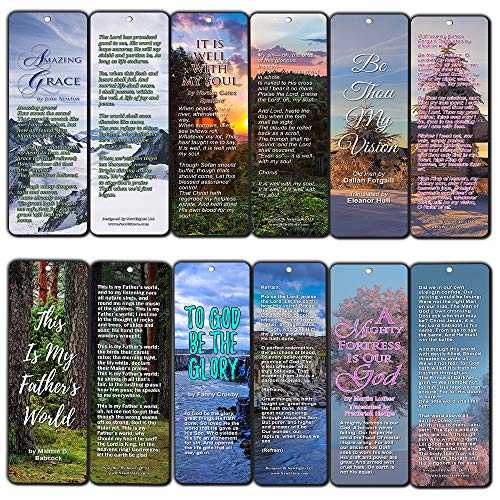 Hymn Bookmarks Series 1 - Amazing Grace (60-Pack) - Classic Gospel Song Lyrics - Bring You Back to The Good Old Day Worship - Stocking Stuffers for Men Women