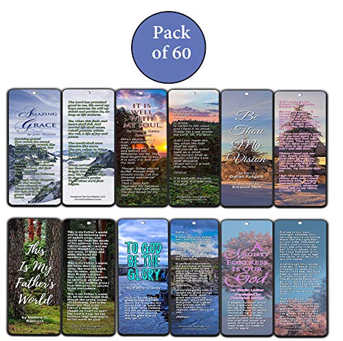 Hymn Bookmarks Series 1 - Amazing Grace (60-Pack) - Classic Gospel Song Lyrics - Bring You Back to The Good Old Day Worship - Stocking Stuffers for Men Women