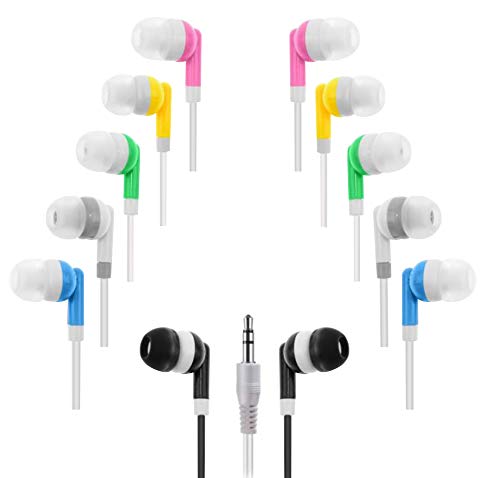 Deal Maniac 50 Pack Multi Color Kid's Wired Earbud Headphones, Disposable Earbuds, Individually Bagged, Perfect for Students in Classroom Libraries Schools, Bulk Wholesale