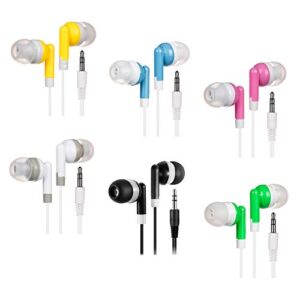 Deal Maniac 50 Pack Multi Color Kid's Wired Earbud Headphones, Disposable Earbuds, Individually Bagged, Perfect for Students in Classroom Libraries Schools, Bulk Wholesale