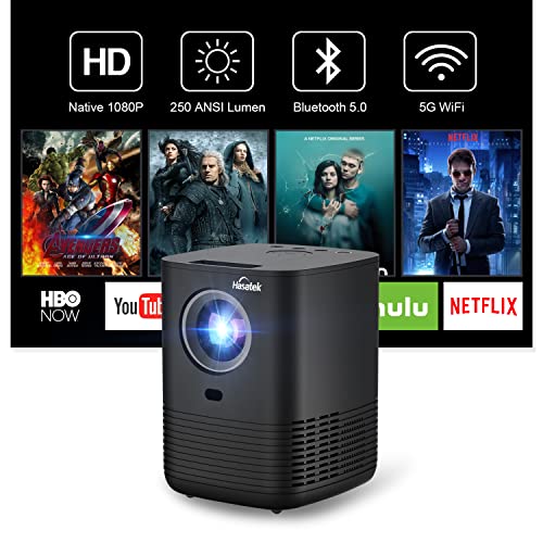 Hasatek Projector,Portable Projector, Black,Mini Projector with WiFi and Bluetooth,Outdoor Projector 4k for Movies Night,Native 1080p HD,10W Speaker,150 Inch Picture,Home Entertainment