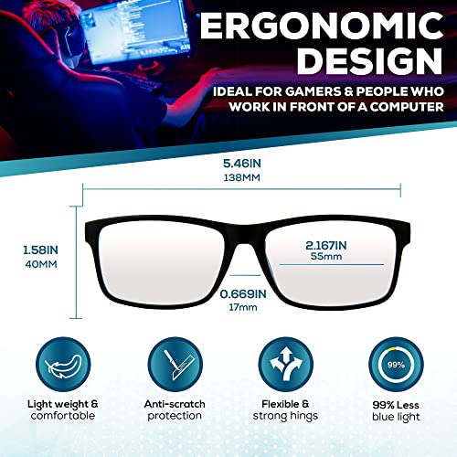 Blue Light Blocking Glasses for Men/Women Anti-Fatigue Computer Monitor Gaming Glasses Prevent Headaches Gamer Glasses