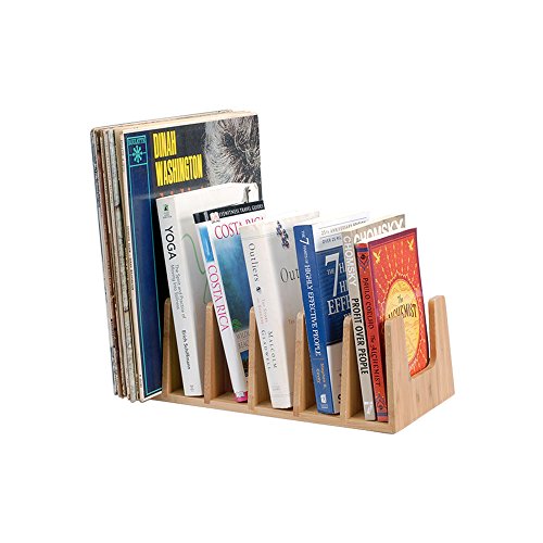 MobileVision Bamboo Book Rack, Video, CD, Record Organizer, 6 Sections