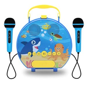 kids karaoke machine for girls boys with 2 microphones toddler singing toys children karaoke singing machine recording voice changing speaker for party christmas birthday gift