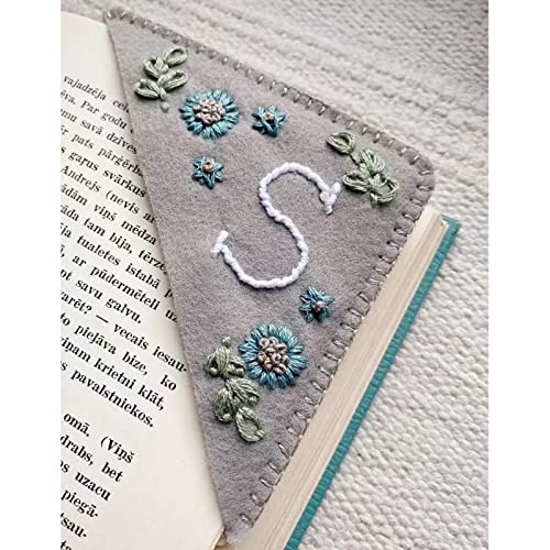 HZXVic Personalized Hand Embroidered Corner Bookmark, Chinese Embroidery Flower Letter Embroidery Bookmarks, Felt Triangle Page Corner Handmade