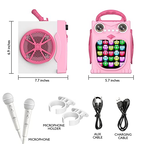 EARISE K25P Kids Karaoke Machine for Girls Boys, Karaoke Speaker with 2 Microphones, Karaoke Toy with Voice Changer & Flashing Lights, Christmas Holiday Birthday Gift, Bluetooth/AUX/TF Card/USB