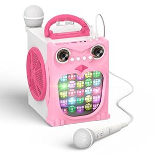 earise k25p kids karaoke machine for girls boys, karaoke speaker with 2 microphones, karaoke toy with voice changer & flashing lights, christmas holiday birthday gift, bluetooth/aux/tf card/usb