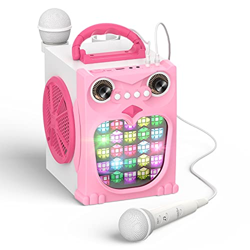 EARISE K25P Kids Karaoke Machine for Girls Boys, Karaoke Speaker with 2 Microphones, Karaoke Toy with Voice Changer & Flashing Lights, Christmas Holiday Birthday Gift, Bluetooth/AUX/TF Card/USB