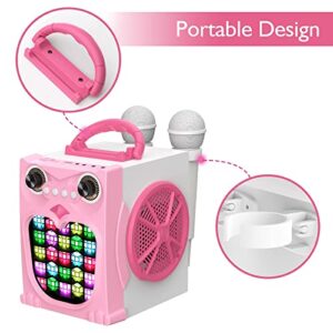 EARISE K25P Kids Karaoke Machine for Girls Boys, Karaoke Speaker with 2 Microphones, Karaoke Toy with Voice Changer & Flashing Lights, Christmas Holiday Birthday Gift, Bluetooth/AUX/TF Card/USB