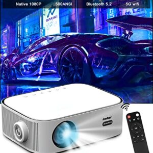 Jorkar 5G WiFi Bluetooth Home Projector, Native 1080P Movie Projector, 500ANSI 10000L Bright, Dual 5W (10W) Stereo Speakers, Dolby Supported, for Movies Gaming Meeting, for TV Stick iOS Android PS5