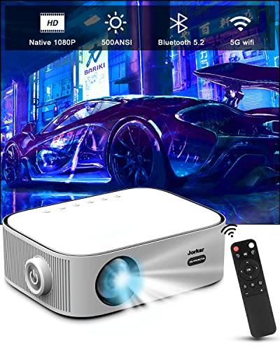 Jorkar 5G WiFi Bluetooth Home Projector, Native 1080P Movie Projector, 500ANSI 10000L Bright, Dual 5W (10W) Stereo Speakers, Dolby Supported, for Movies Gaming Meeting, for TV Stick iOS Android PS5