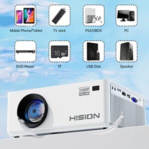 Mini Projector Native 1080P Outdoor Movie Projector with 120 Inch Projector Scr, HISION 8000L Portable Home Theater 4K Support Video Projector