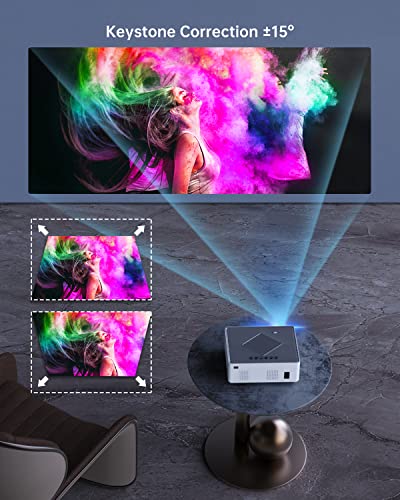 Mini Projector Native 1080P Outdoor Movie Projector with 120 Inch Projector Scr, HISION 8000L Portable Home Theater 4K Support Video Projector