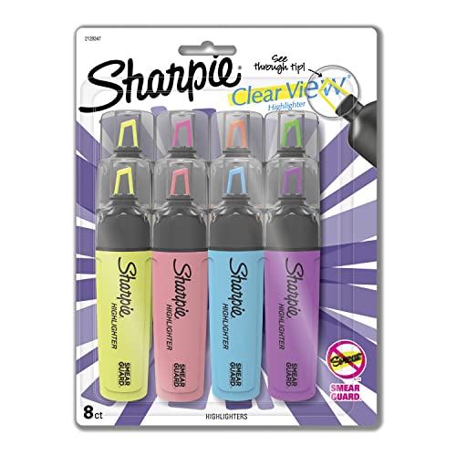 SHARPIE Highlighter, Clear View Highlighter with See-Through Chisel Tip, Tank Highlighter, Assorted, 8 Count