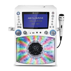 singing machine stvg785btw bluetooth karaoke machine with disco lights, white.