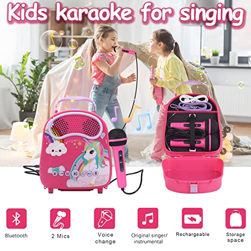 NA Kids Karaoke Machine for Girls Boys with 2 Microphones Toddlers Bluetooth Karaoke Toy for Singing Portable Children Karaoke Speaker with Voice Changer for Christmas Holiday Birthday Gift