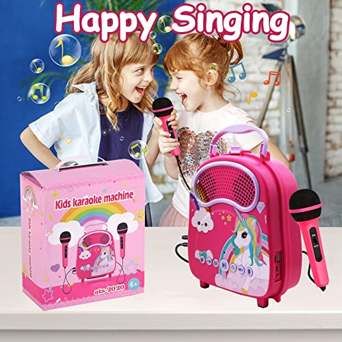 Kids Karaoke Machine for Girls Boys with 2 Microphones Portable Children Singing Machine Includes Voice Change/Storage Space Bluetooth Toddler Karaoke Speaker Toy Gift for Birthday Festival