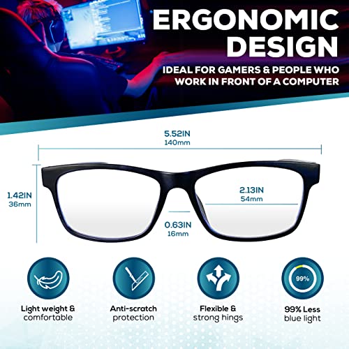 Blue Light Blocking Glasses- Anti Fatigue Blue Light Computer and Digital Eyestrain Gaming Glasses Powerful Blocker Prevent Headaches Video Gamer Glasses