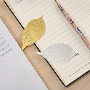 IUAQDP 8 Pieces Metal Leaf Hollow Bookmark with Hanging Hole, Leaf Vein Book Marker, Mesh Plant Page Marker for Bookworm Writer Reader Student Teacher Office School Stationery Accessory, Gold & Silver