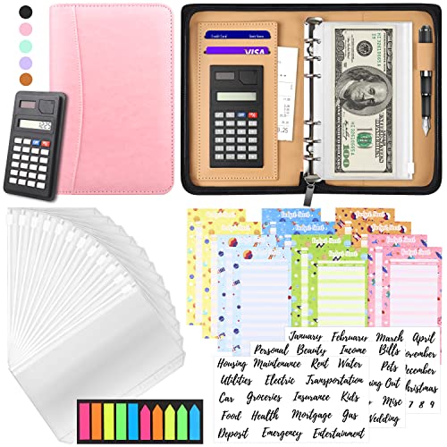 Budget Binder with Zipper Envelopes, Cash Envelopes for Budgeting, A6 PU Leather Budget Planner 2023 with Cash Envelopes Calculator, Bill Money Organizer for Cash Saving Budget System Wallet