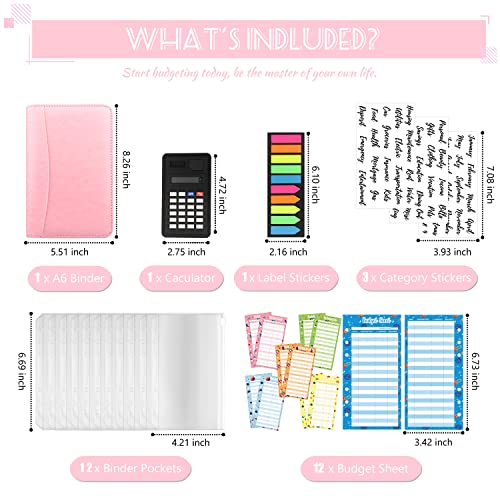 Budget Binder with Zipper Envelopes, Cash Envelopes for Budgeting, A6 PU Leather Budget Planner 2023 with Cash Envelopes Calculator, Bill Money Organizer for Cash Saving Budget System Wallet