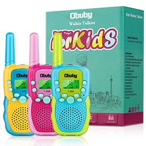 obuby toys for 3-12 year old boys walkie talkies for kids 22 channels 2 way radio gifts toys with backlit lcd flashlight 3 kms range gift toys for age 3 up boy and girls to outside , hiking, camping