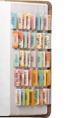 DiverseBee Spanish Bible Tabs (Large Print, Easy to Read), Bible Journaling Book Tabs, Christian Gift, 66 Bible Tabs Old and New Testament, Includes Catholic Books and 9 Blank Tabs - Alegria Theme