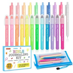 bible highlighters and pens no bleed, 22 pack bible journaling kit, 12 colors gel highlighters and 10 colors ballpoint pens with a storage bag, bible markers no bleed through by shuttle art