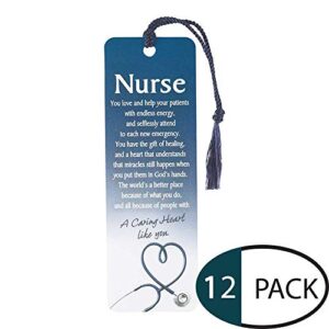 Nurse Caring Heart Script Deep Blue Cardstock Tassel Bookmark Tags, Pack of 12