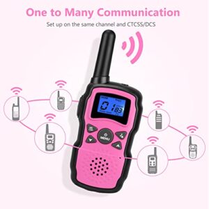 Wishouse Walkie Talkies for Kids Rechargeable with USB Charger 6000mAh Battery,Outdoor Camping Games with Flashlight Lanyard,Toys for Girls,Halloween Xmas Birthday Gift for Children 2 Pack Pink Purple