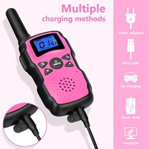 Wishouse Walkie Talkies for Kids Rechargeable with USB Charger 6000mAh Battery,Outdoor Camping Games with Flashlight Lanyard,Toys for Girls,Halloween Xmas Birthday Gift for Children 2 Pack Pink Purple