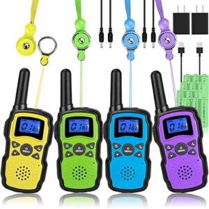 wishouse walkie talkies for kids adults rechargeable long range 4 pack with 2 usb chargers 12 batteries,family walky talky,outdoor camping games indoor toys birthday xmas gift for boys girls children