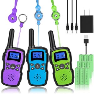 wishouse walkie talkies for kids adult long range rechargeable 3 pack,boy wearable walky talky set 2 way radio with usb charger battery,camping games toy birthday xmas gift for girl children family