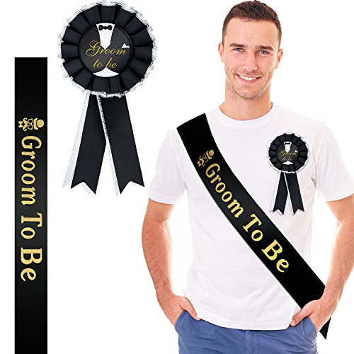 2 Pieces Groom Sash Badge Set Includes Groom to Be Satin Sash Groom to Be Award Ribbon Badge Brooch for Bachelor Party Engagement Celebration Supplies