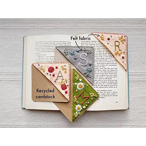 Cute Felt Triangle Bookmark for Women,Hand Stitched Felt Corner Letter Bookmark,Personalized Hand Embroidery Corner Bookmarks Accessories for Book Lovers (A, Fall)