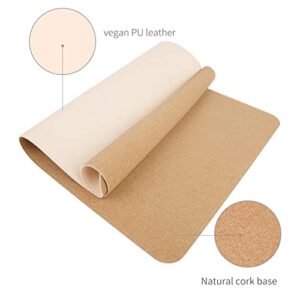 RENMTURE Dual-Sided Desk Pad,Natural Cork & PU Leather Large Mouse mats for Office and Home Work,Desk Protector Non-Slip (36"x17",Apricot+Cork)