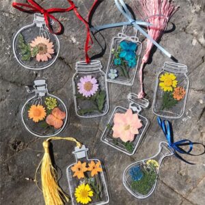 KKNC Dried Flower Bookmarks, Dried Flower Bookmarks Craft, 30 Pieces Transparent Dried Flower Bookmarks (30 PCS Bookmarks)