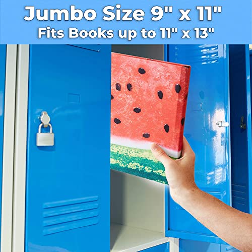 Easy Apply, Reusable Book Covers 6 Pk. Best Jumbo 9x11 Textbook Jacket for Back to School. Stretchable to Fit Most Medium Hardcover Books. Perfect Fun, Washable Designs for Girls, Boys, Kids and Teens