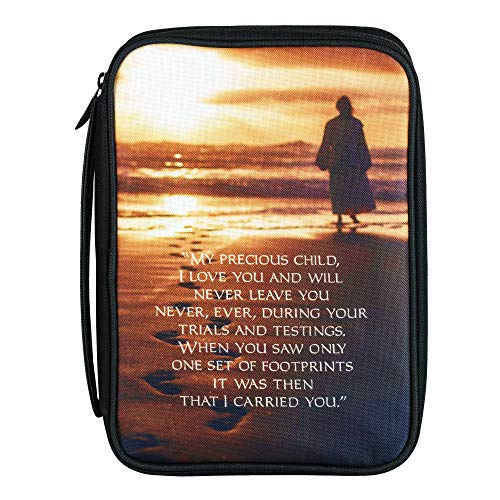 Footprints Golden Brown Large Print Nylon Zippered Bible Case Cover