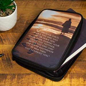 Footprints Golden Brown Large Print Nylon Zippered Bible Case Cover