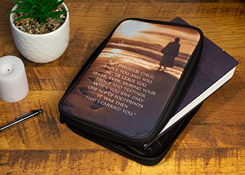 Footprints Golden Brown Large Print Nylon Zippered Bible Case Cover