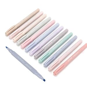 zeyar cute highlighters with duals tips, cream colors, chisel tip and bullet tip, aesthetic highlighter marker, no bleed dry fast easy to hold(12 cream colors)