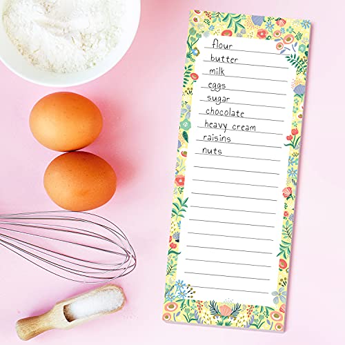 SWEETZER & ORANGE 6-Pack Magnetic Grocery List for Fridge (Floral Theme) - 3.5” x 9” Memo Notepad for Shopping, Locker, Filing Cabinet, To Do, Appointment Reminders, Meal Plans | 55 Sheets Per Pad